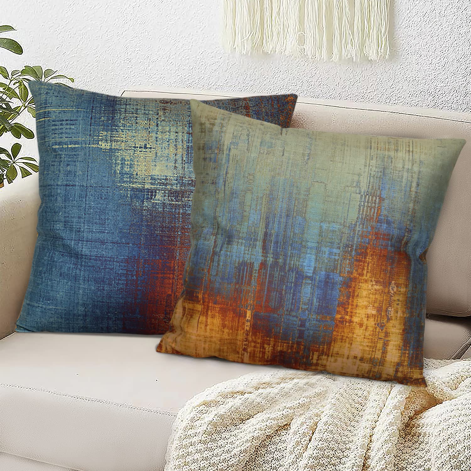 Ficakst Decorative Pillow Covers 20x20 set of 4, Blue Teal and Orange Art Artwork Contemporary Decorative Pillow Covers for Bedroom Sofa Living Room