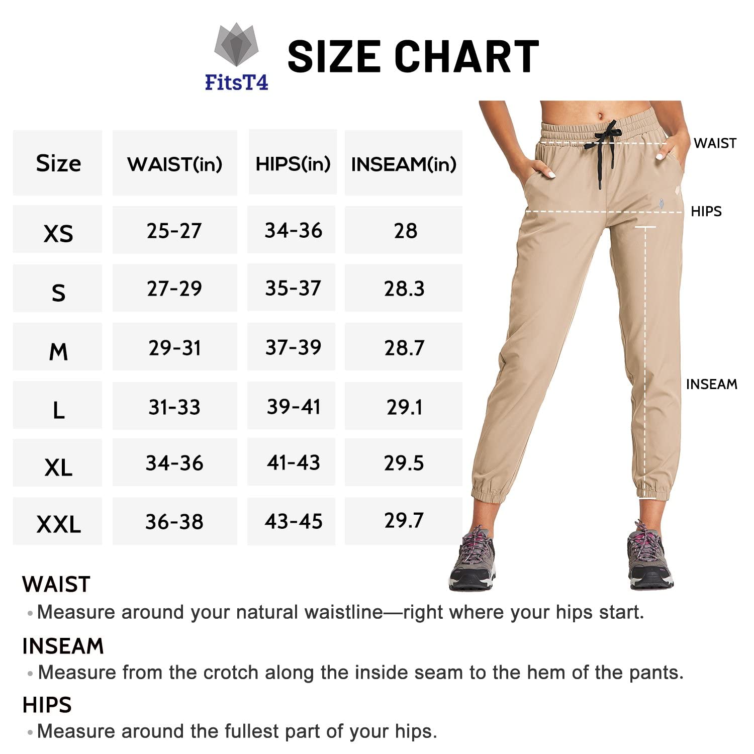 FitsT4 Women's Lightweight Hiking Pants Quick Dry Drawstring Joggers Ankle Pants with Pockets Charcoal Size M