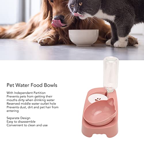 Pet Water Food Bowls, Dog Cat Bowl with Automatic Water Dispenser Bottle Automatic Water Feeder Food Dish Set for Dogs Cats (Pink)