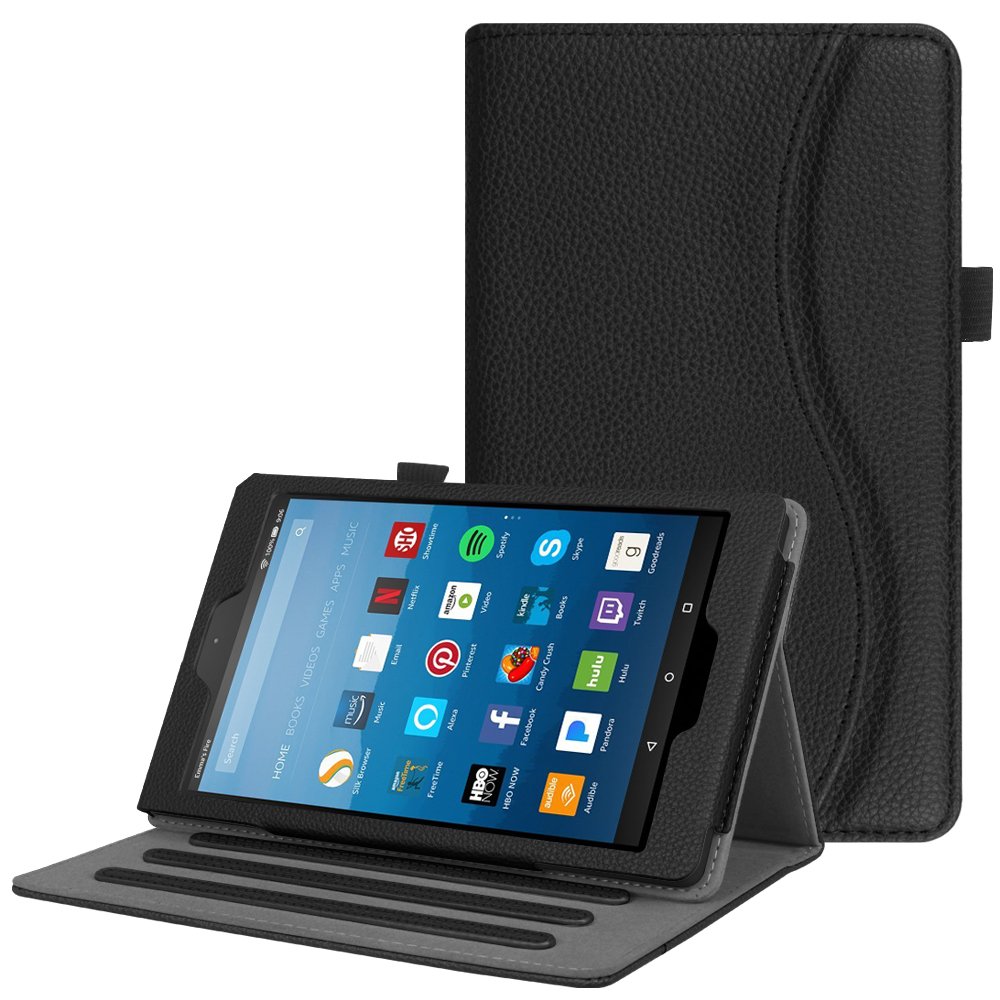 Fintie Case for Amazon Fire HD 8 Tablet (7th and 8th Generation Tablets, 2017 and 2018 Releases) - [Multi-Angle Viewing] Folio Stand Cover with Pocket Auto Wake/Sleep, Black