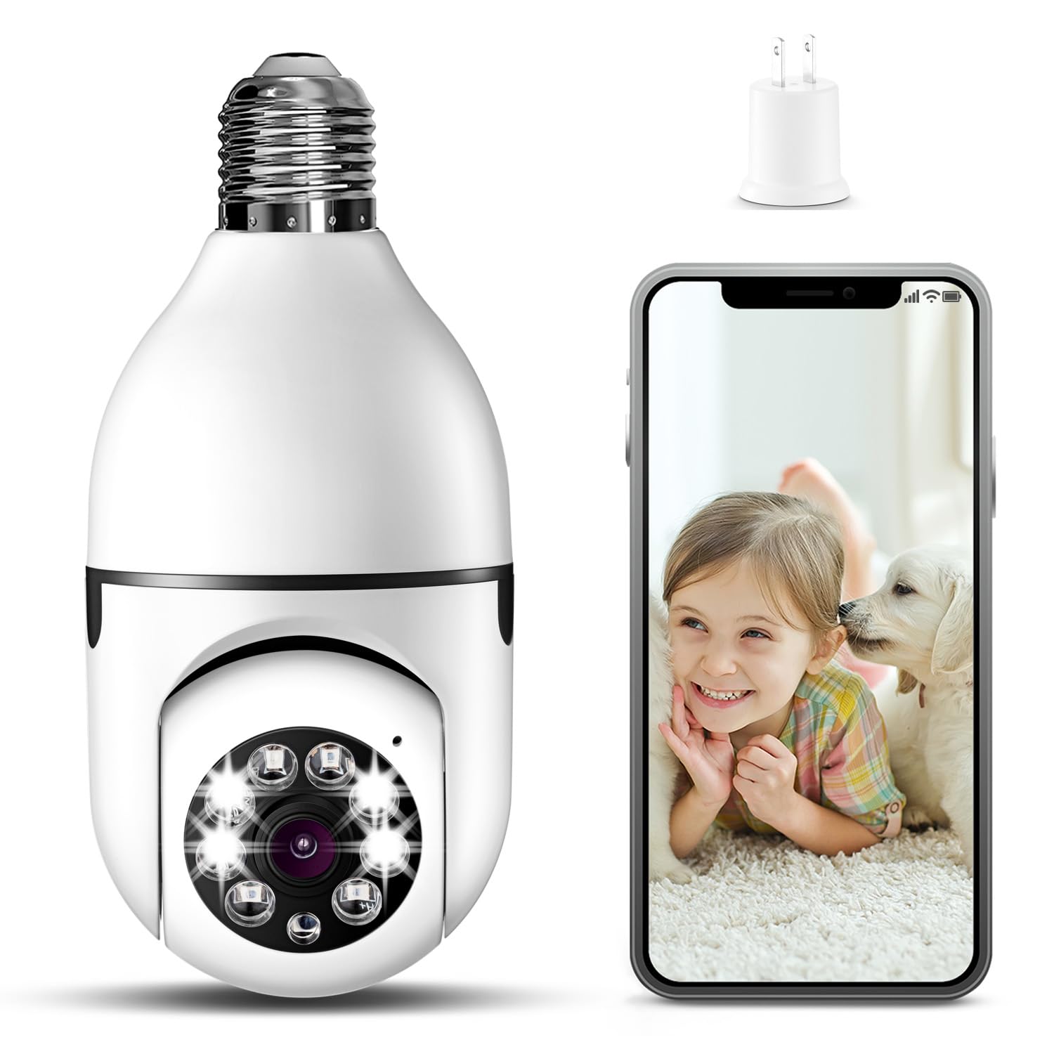 Fowutz Light Bulb Security Camera, 1080P Light Socket Security Camera for Light Bulb Pet Camera with Motion Detection & Night Vision (1Pack 2.4GHz with No SD Card)