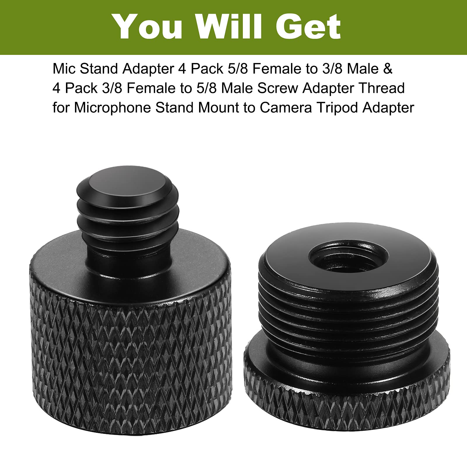 Frienda 8 Pieces Mic Stand Adapter Mic Thread Adapter Set 5/8 Female to 3/8 Male and 3/8 Female to 5/8 Male Screw Adapter Thread for Microphone Stand Mount to Camera Tripod Adapter
