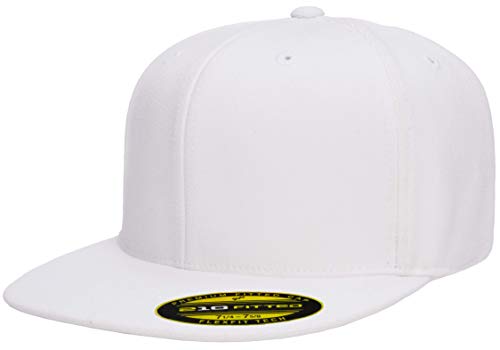 Flexfit Men's 210 Fitted Flat Bill Cap Hat, Small/Medium White