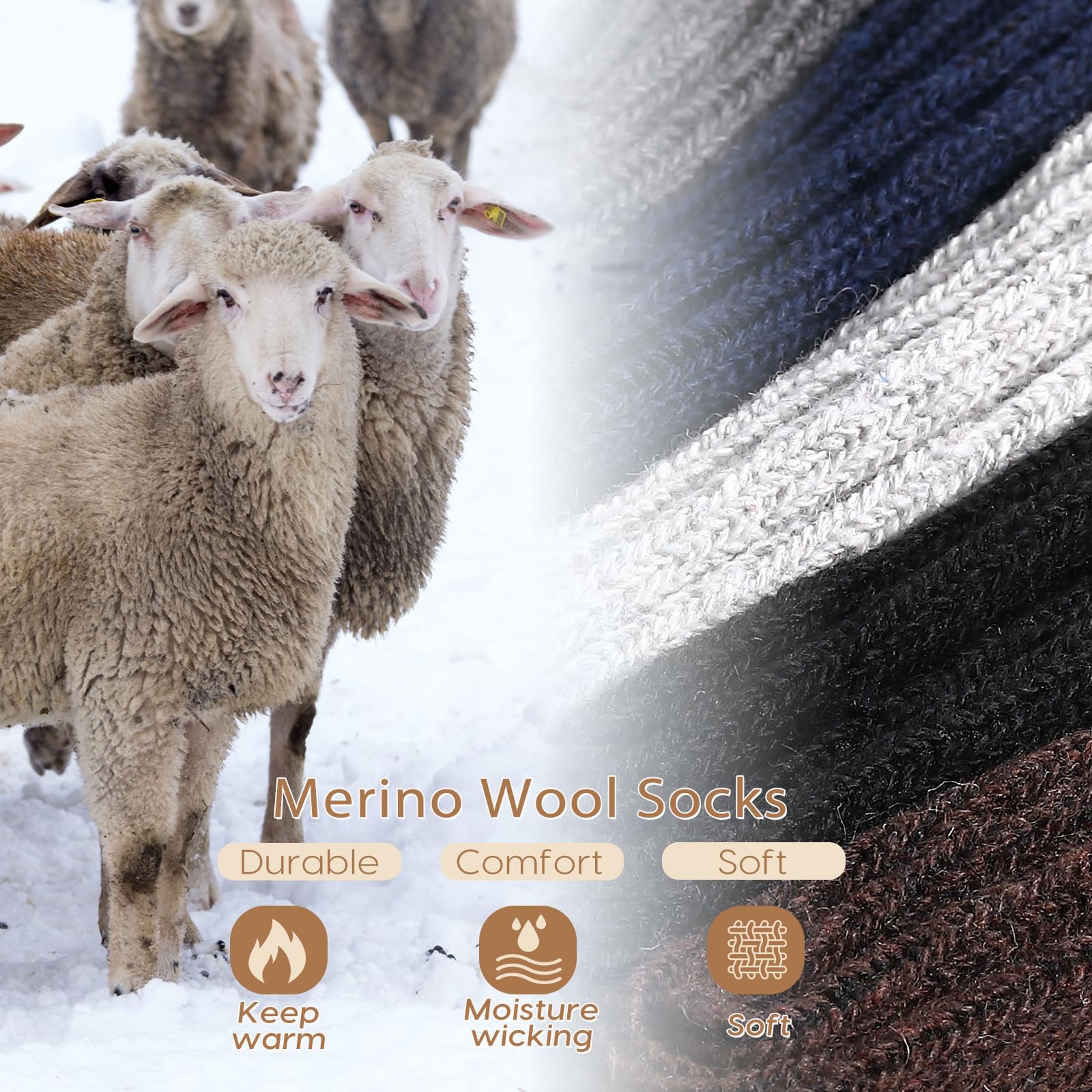 EXCELLENT THERMAL Merino Wool Socks Men, Winter Soft Thick Warm Socks for Men, Cozy Crew Hiking Socks Size 7-13(5 Pairs)