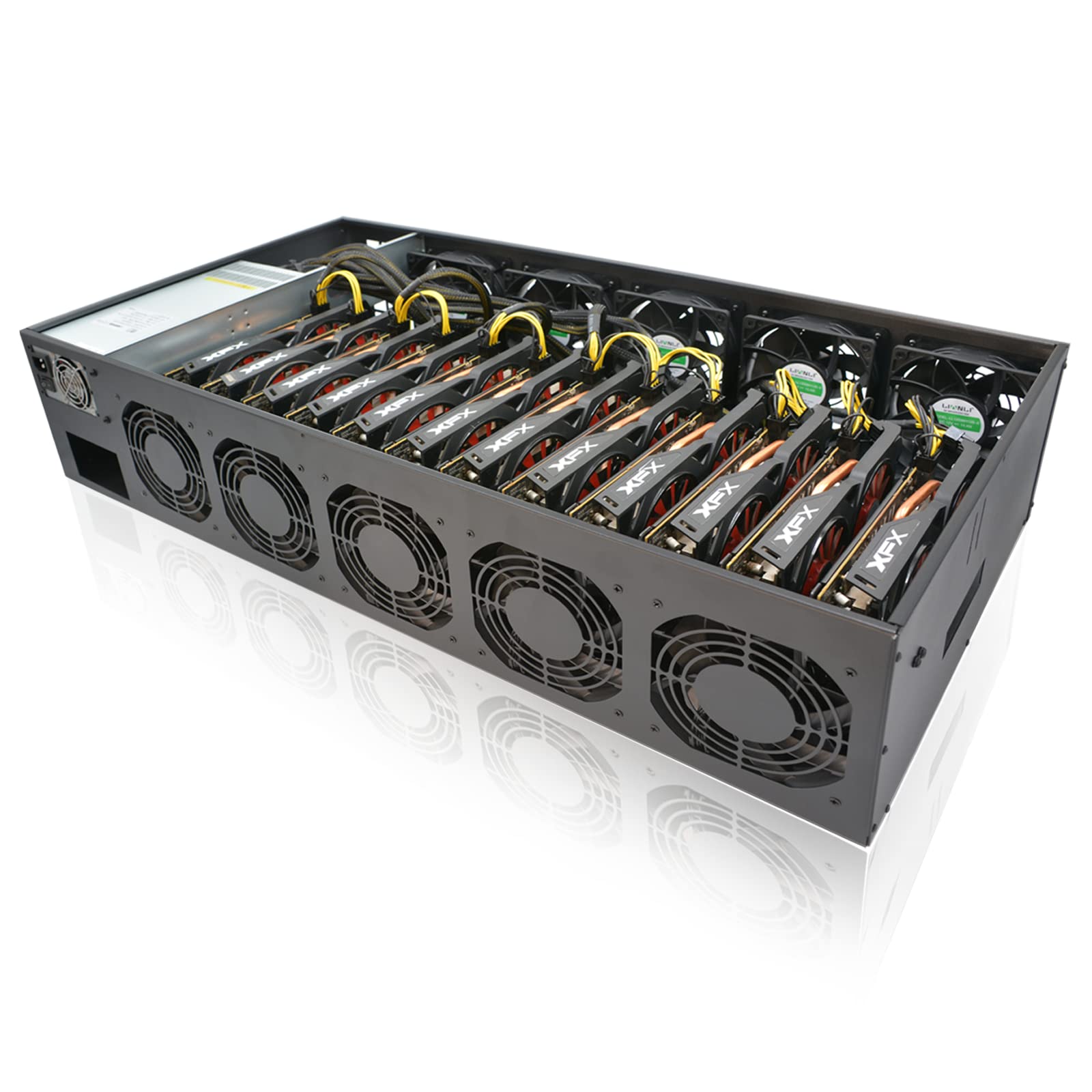MLLIQUEA 12 GPU Slots Mining Rig, 3300W Mining Power Supply Complete Crypto Mining Frame Machine, Windows 10 & 8G DDR4 RAM Miner Motherboard for ETH with 10 Cooling Fans, PSU, CPU, RAM, SSD