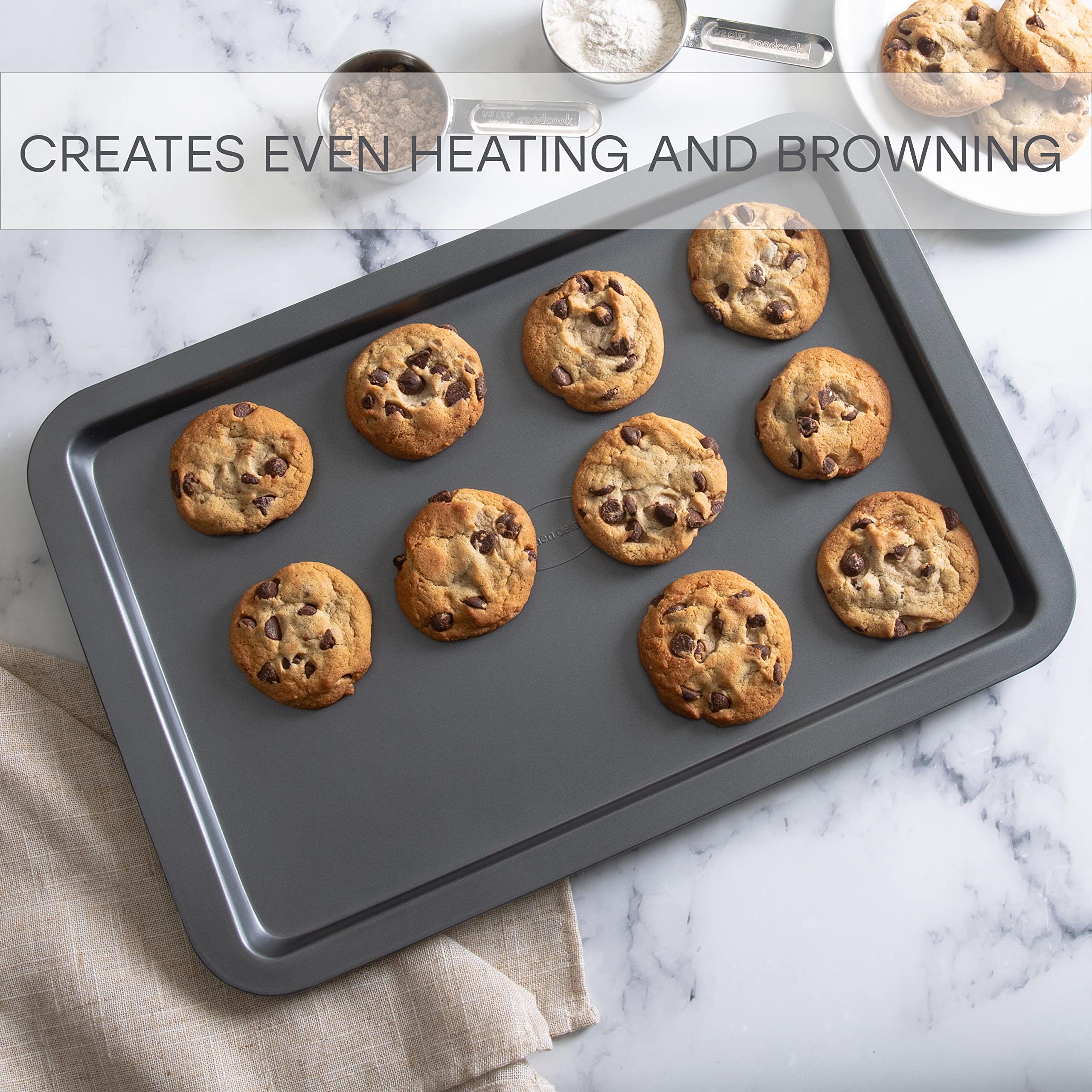 Kitchen Details Medium Nonstick Baking Sheet | Creates Even Heating and Browning | Durable | Easy to Clean | Oven Safe up to 500 Degrees | Bakeware | Grey