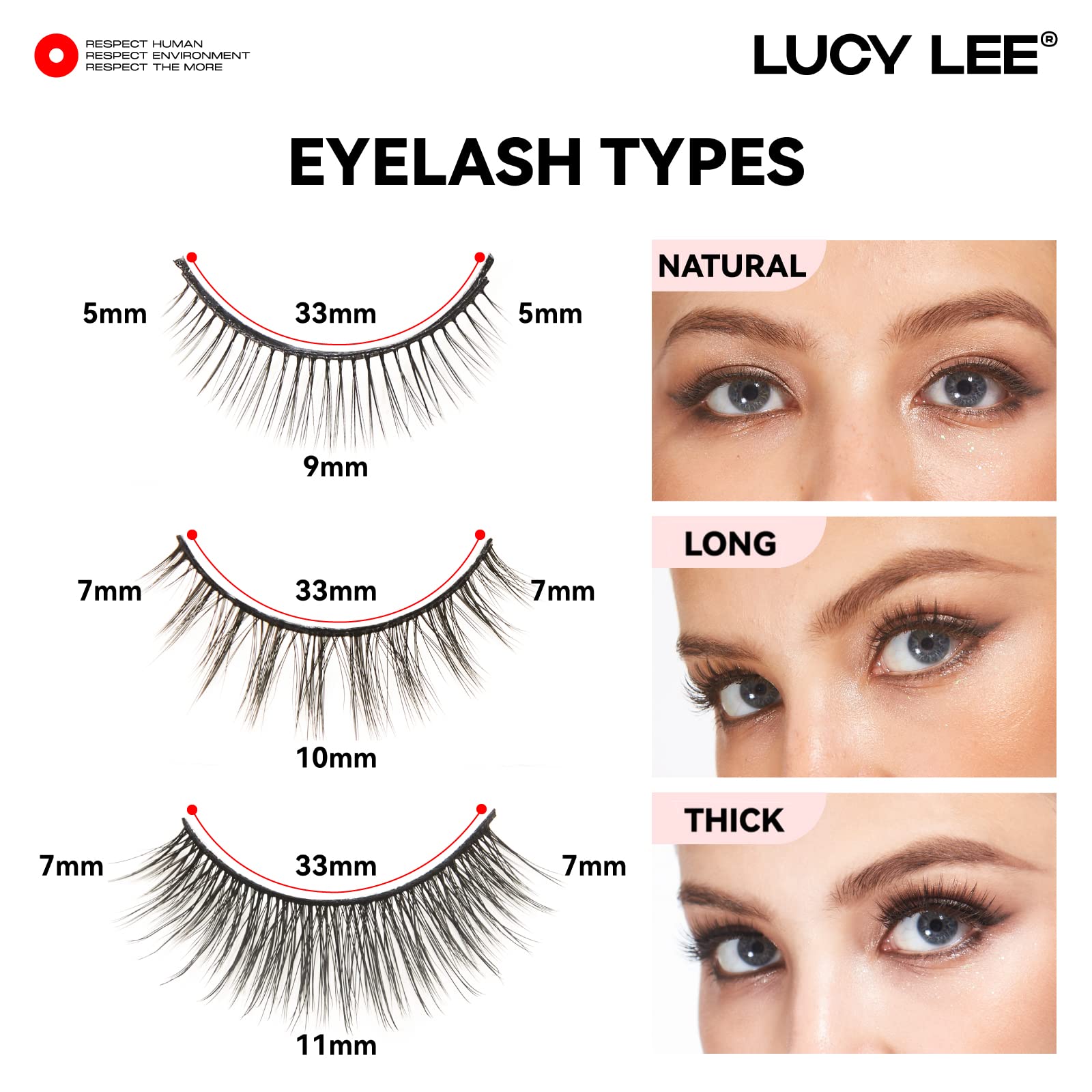 LUCY LEE Reusable Self-Adhesive Eyelashes 3 Pairs, False Eyelashes No Glue or Eyeliner Needed, Easy to Put on within 3 Secs, Stable/Non-slip Waterproof Fake Eyelashes Soft Reusable Lashes 3D