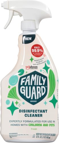 Family Guard Brand Disinfectant Spray Trigger & Multi Surface Cleaner, Antibacterial Spray, Expertly Formulated for Use In Homes with Children & Pets, Fresh Scent, 32 oz (Pack of 1)