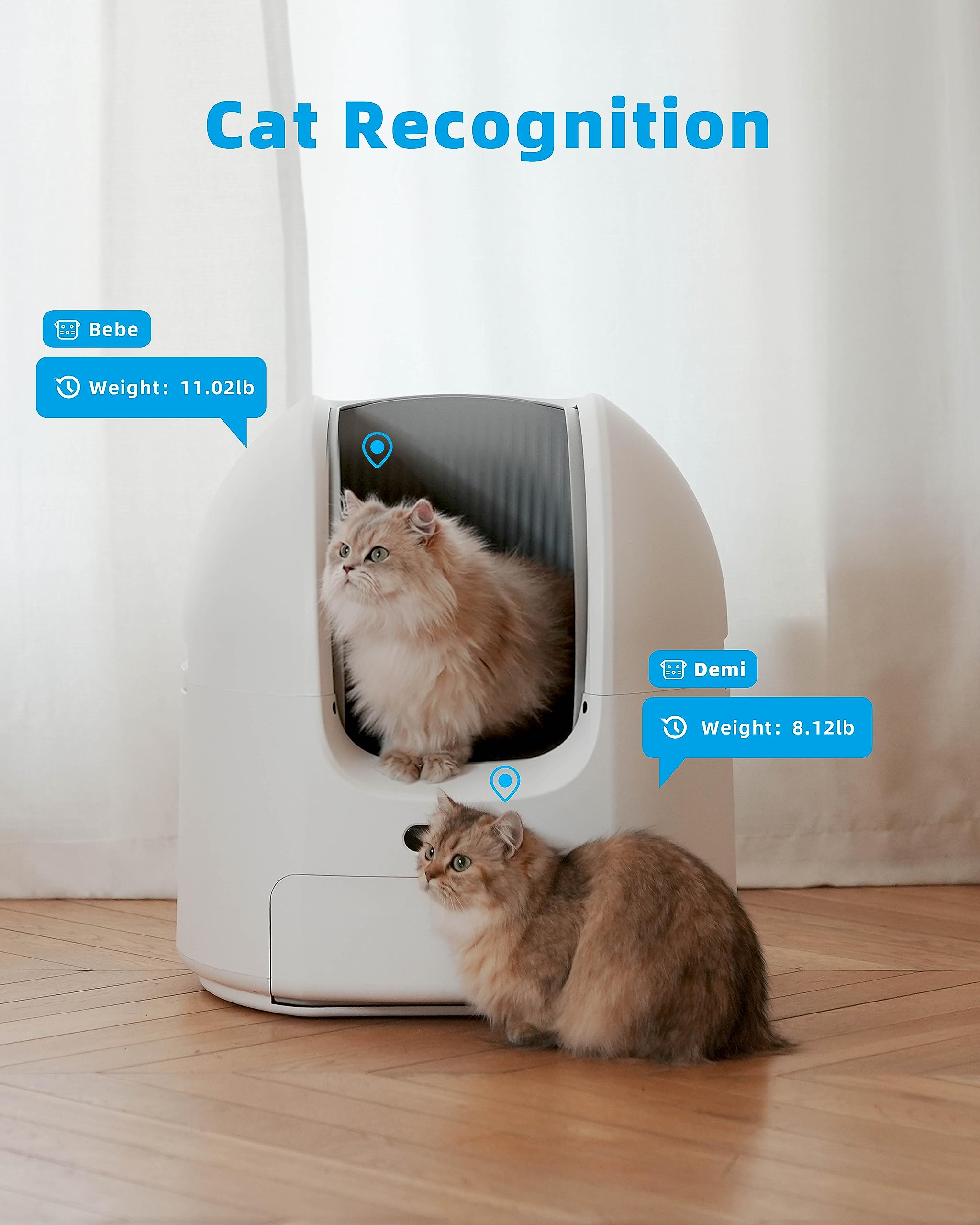 ezMeow Automatic Cat Litter Box,Self-Cleaning Cat Litter Box Smart Robot for Multi-Cats.Litter Trap Pedal,Open Entry,Sealed Waste Bin,Ozone Deodorization,7 Safety Sensor,App Control,Cat Recognition
