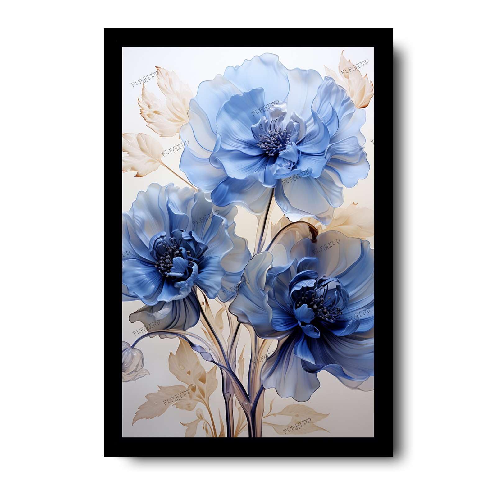 FLFGIDD Wall Art Blue Flowers Oil Painting Canvas Wall Art Colorful Wall Painting Flowers for Kitchen Modern Bathroom Wall 4x6inch with Solid Wood Frame