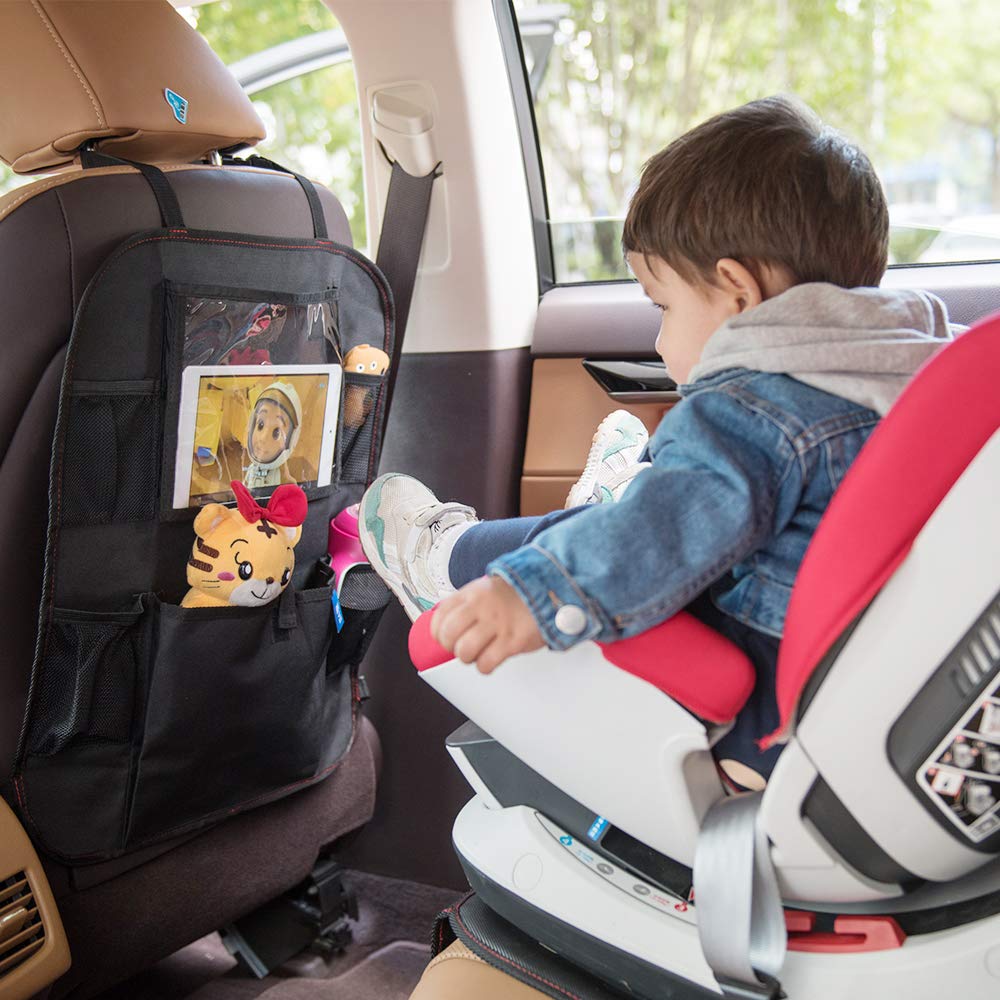 Funbliss Car Backseat Organizer -Kick Mat Seat Protector,Suitable for Mini IPad,7.9 Screen,Premium 600D Oxford Waterproof Fabric，2 Pack Black