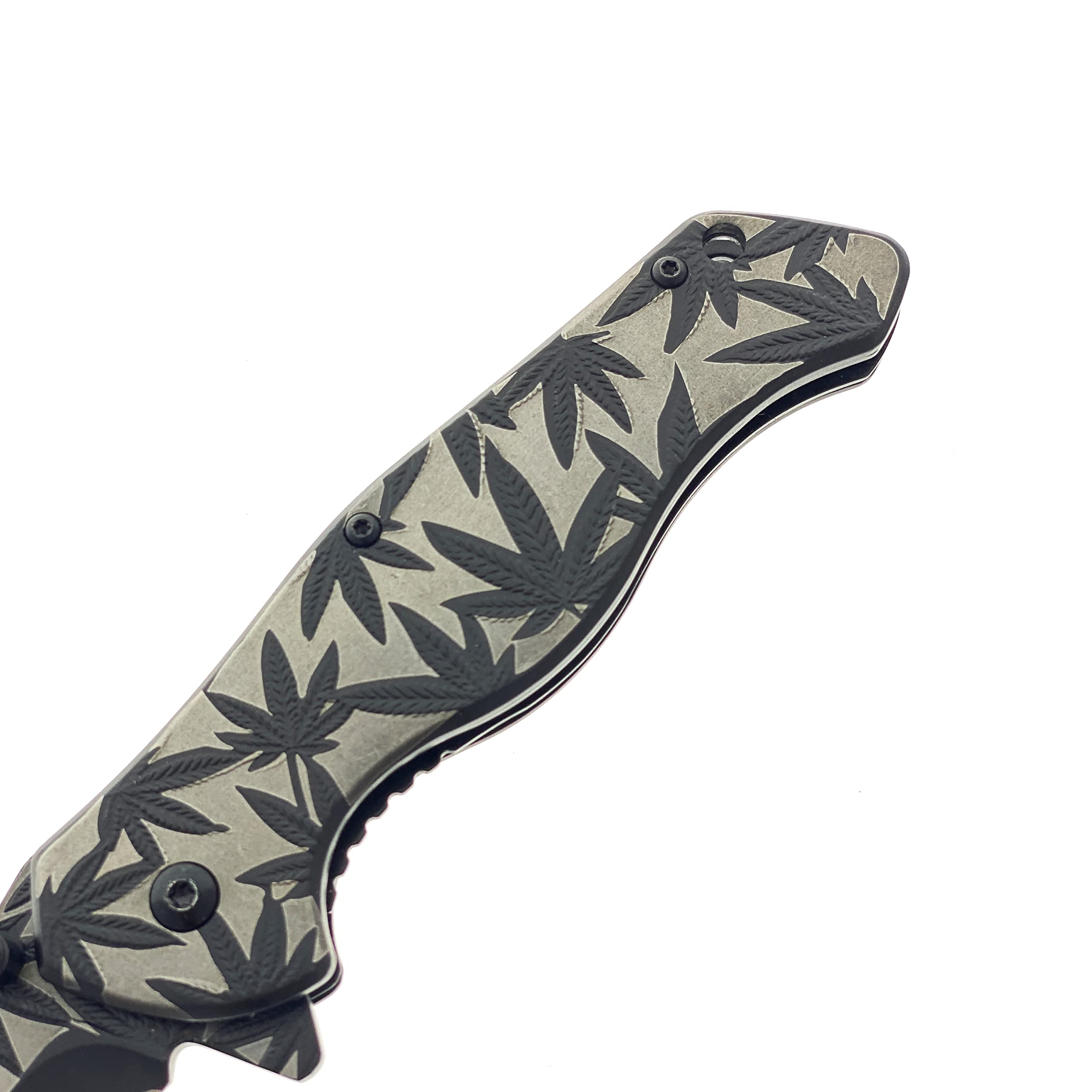 Falcon 8" Marijuana Leaf Engraved Blade And Handle Design 440 Stainless Steel Spring Assist Pocket Knife 420 Gift