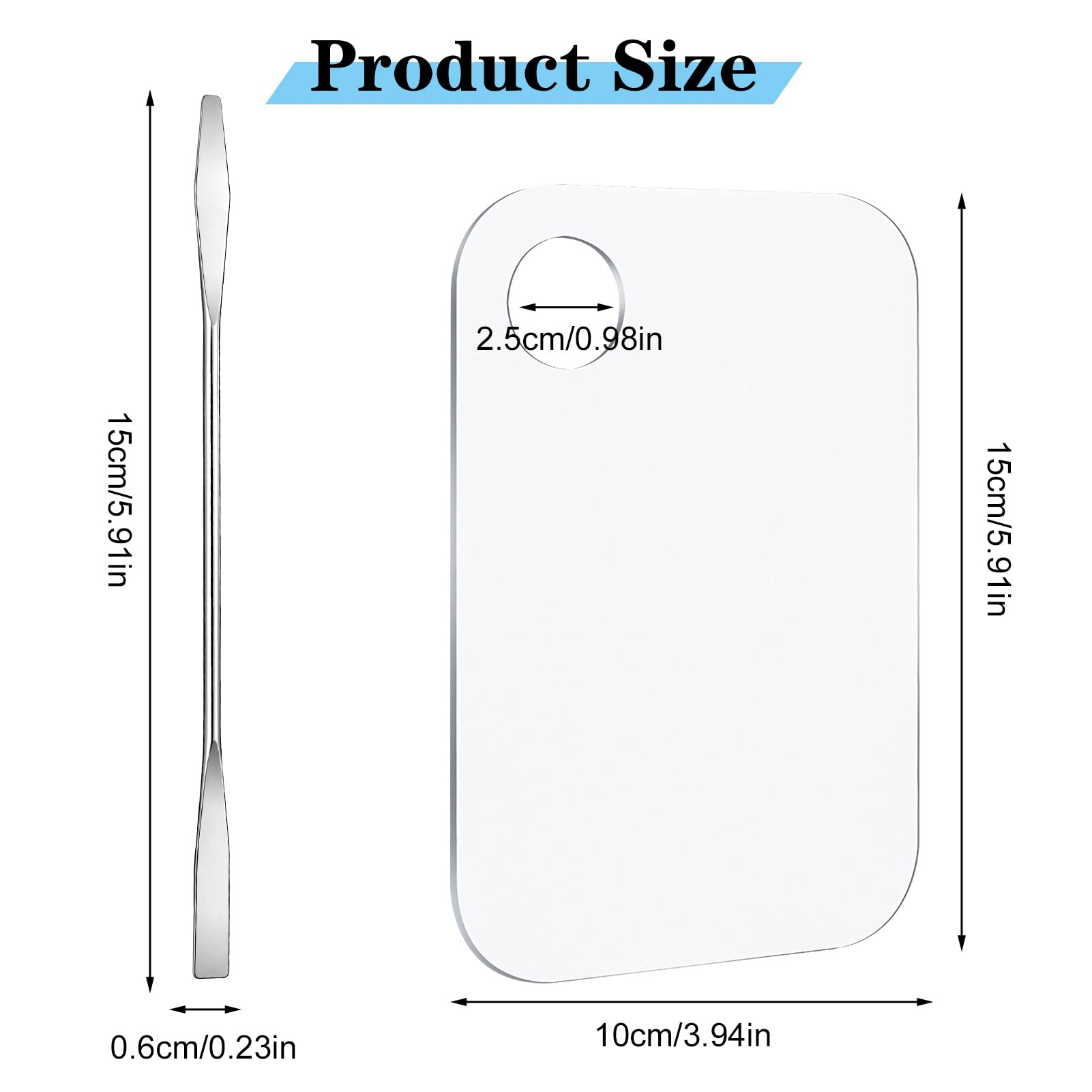 FRIUSATE 2PCS Acrylic Cosmetic Makeup Palette with 2PCS Make Up Spatula Tool Makeup Palette Mixing Tray for Nail Art Liquid Foundation Mixing Palette