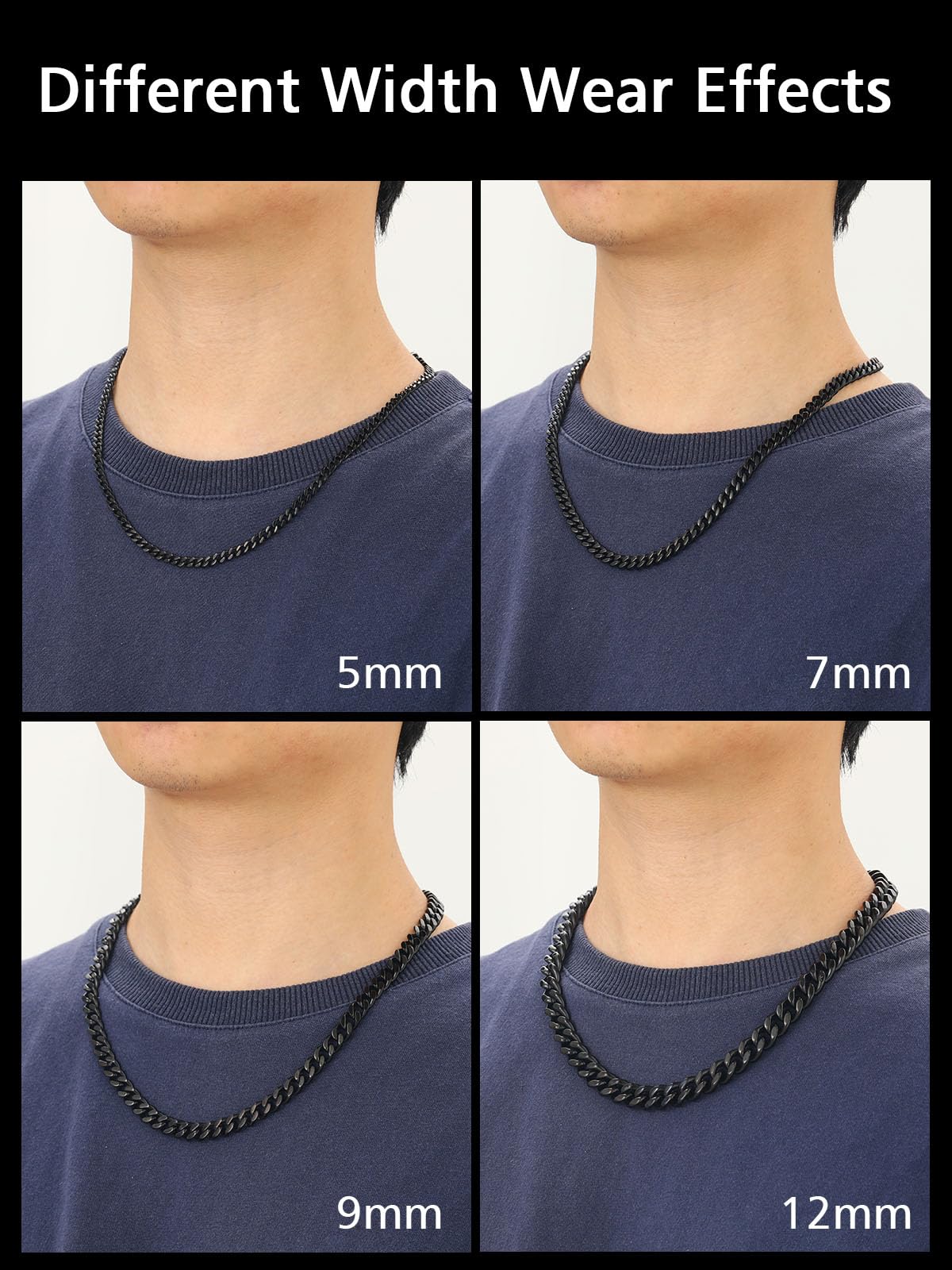FindChic Black Chain Necklace for Women, Chunky Curb Chain Necklace Hip Hop Jewelry Thick 12MM 18inch Cuban Link Chains
