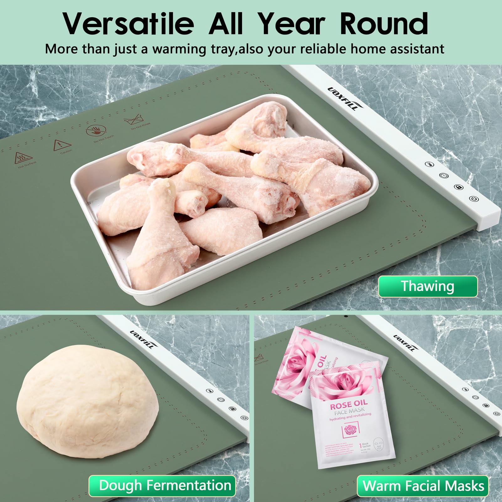 Silicone Electric Heating Tray - Roll Up Premium Silicone Heating Mat for Food, 5Temperature Setting, Four Timer Modes, Auto Shut-Off, Portable Food Warmer for Parties, Dinner, Travel