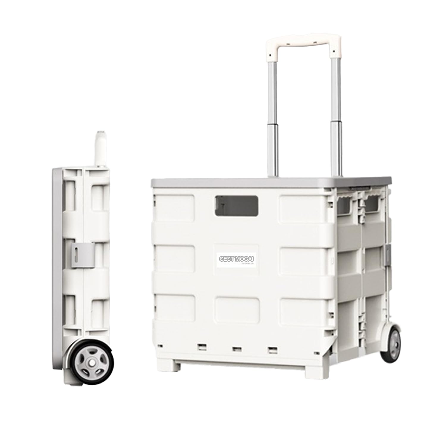 Folding Utility Cart with Wheels, Portable Rolling Trolley Hand Cart with Telescopic Handle, Durable and Collapsible Rolling Crate for Home Office Travel Schools Warehouse Camping Picnic, Grey