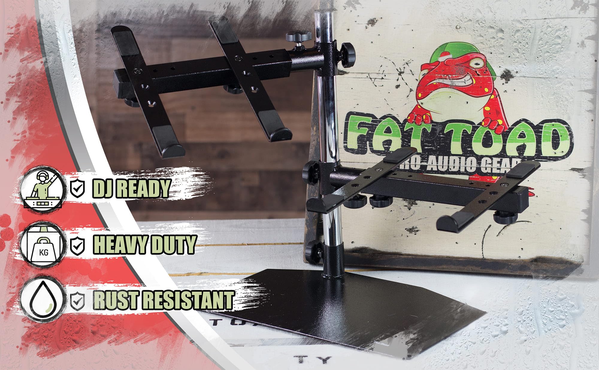 Fat Toad Double DJ Laptop Stand 2 Tier PC Table Holder | Portable Computer Clamp Equipment Rack with Support Mounts for Music Studio Mixers, Controllers, Monitors, & Disc Jockey Booth Gear