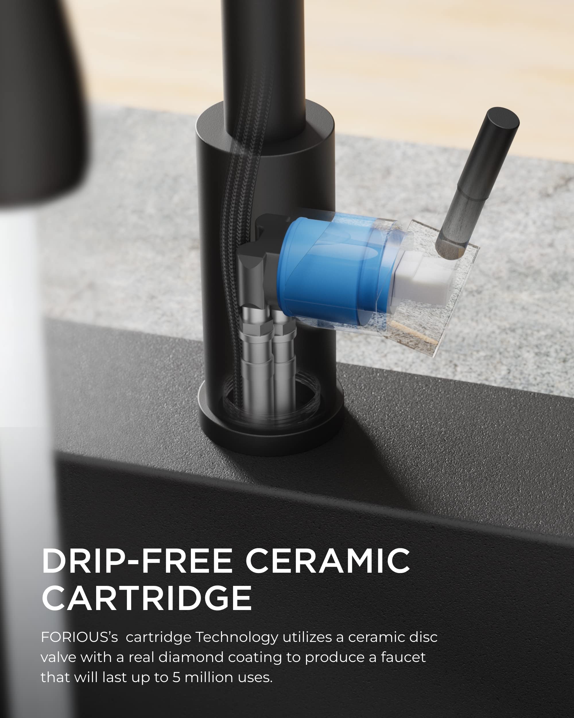 FORIOUS Kitchen Faucet with Soap Dispenser, Kitchen Sink Faucet with Pull Down Sprayer, Modern Stainless Steel Kitchen Faucets, Single Handle Sink Faucet for Sink, RV, Laundry, Bar, Oil Rubbed Bronze
