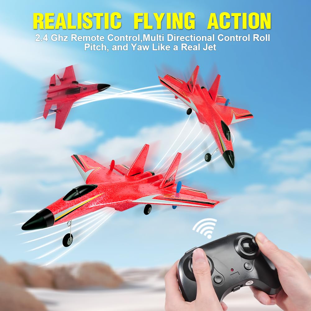 Fremego Su-27 RC Airplane,2.4GHz 2 Channel Remote Control Plane with Gyro Night Lights and 2 Batteries, Easy to Fly for Adults, Beginners and Kids Toy