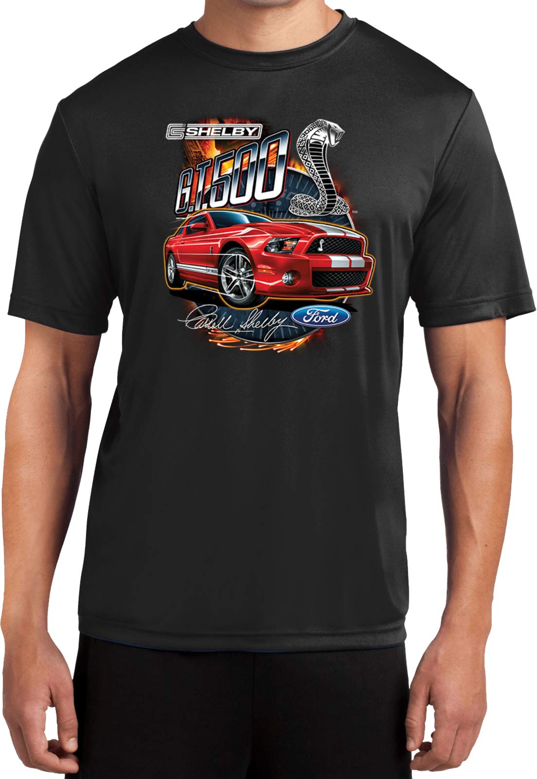 Ford Red Mustang Shelby GT500 Moisture Wicking Shirt, Black XL