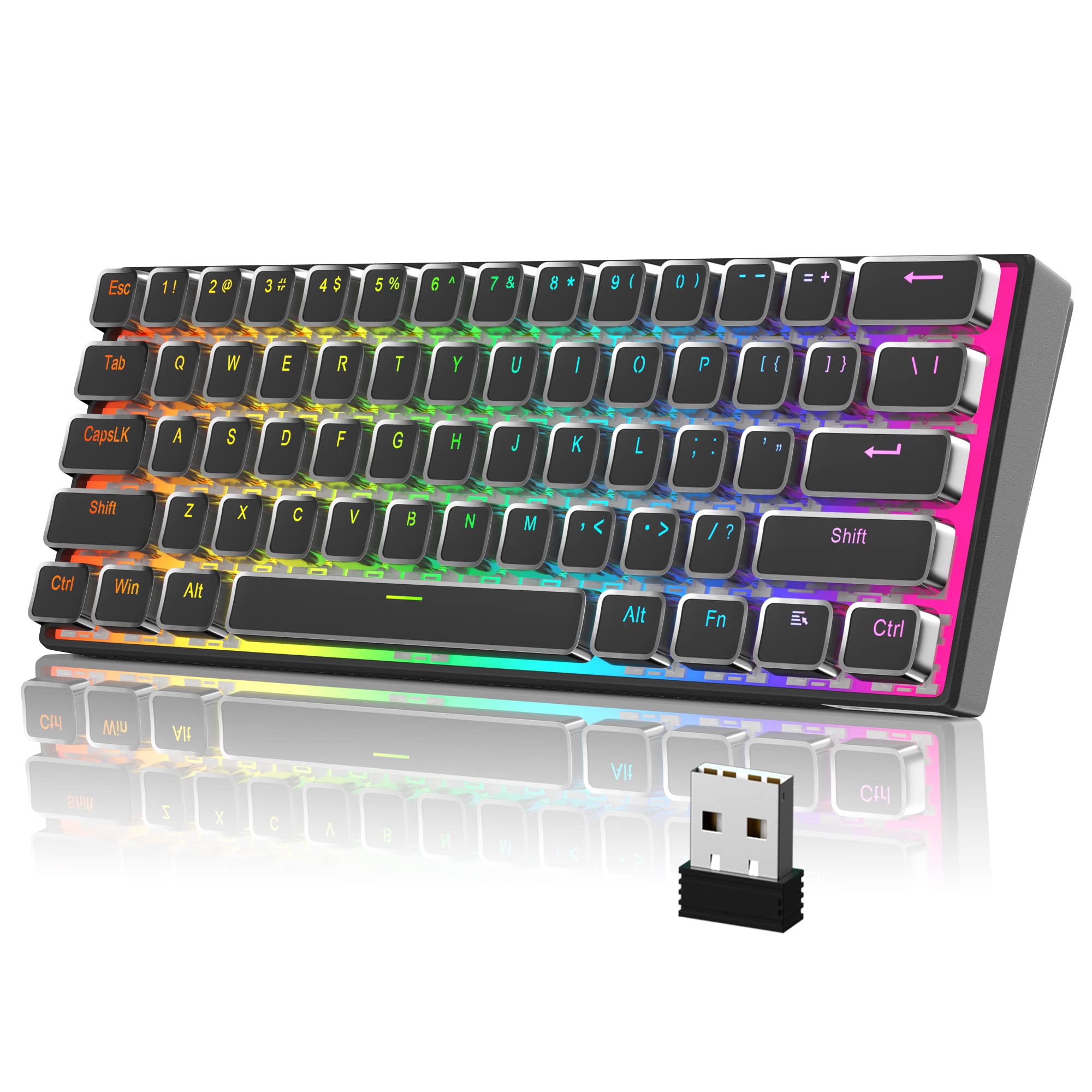 Portable 60% Typewriter Keyboard Wireless, Cute Cool RGB Backlit Mechanical Gaming Keyboard with Linear Red Switches, Wired/Wireless Connection 61 Keys Mini Keyboard for Windows Mac Android PC(Black)
