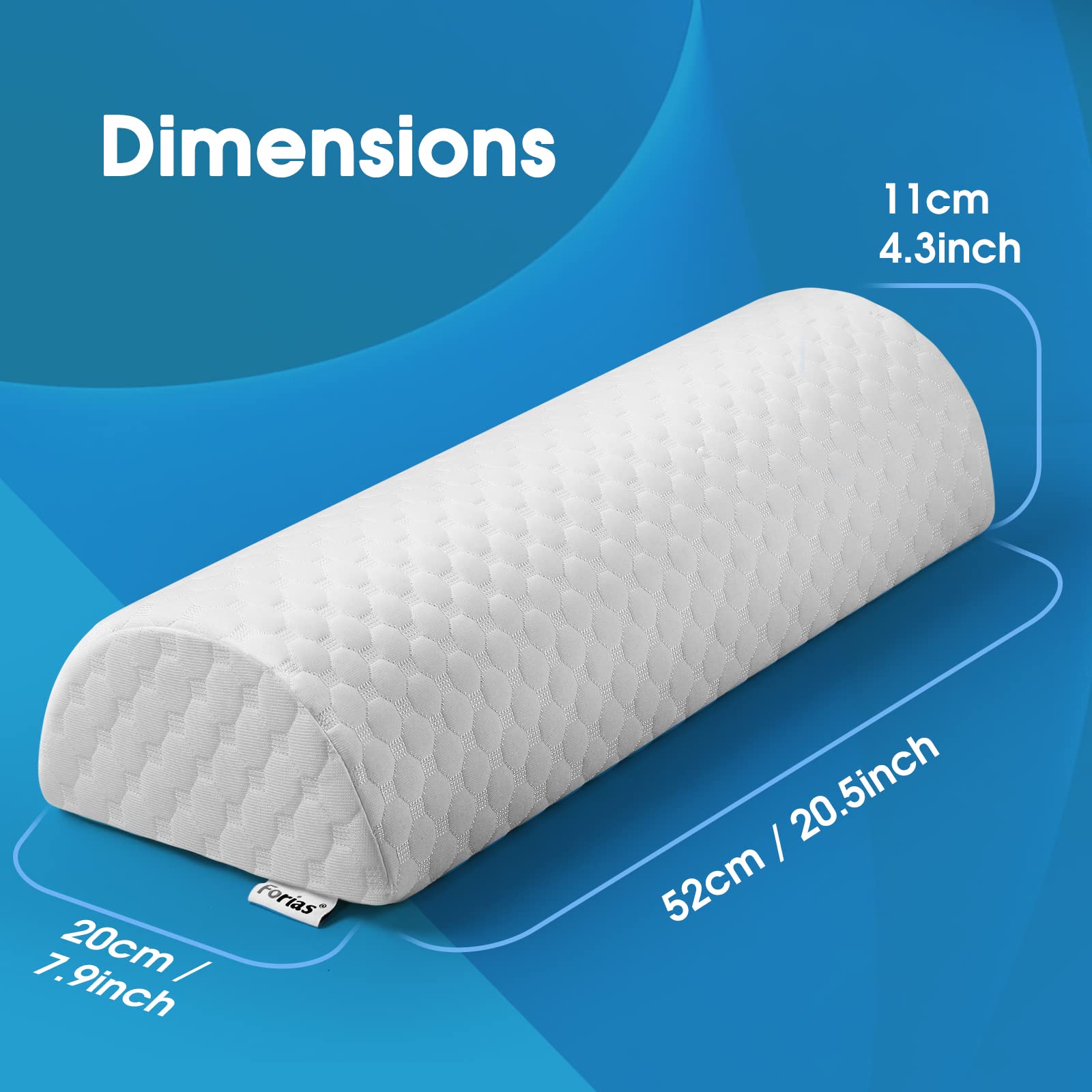 Forias Half Moon Pillow, Memory Foam Leg Pillows for Sleeping Bolster Pillow for Legs Knee Lumbar Support, Semi Roll Pillow for Ankle Rest and Foot Comfort