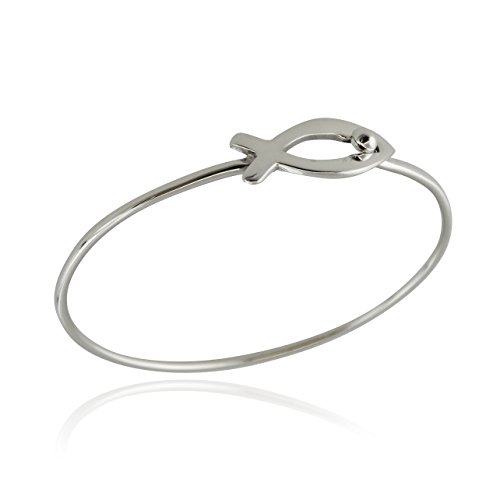 FashionJunkie4Life Sterling Silver Christian Fish Ichthus Bangle Bracelet