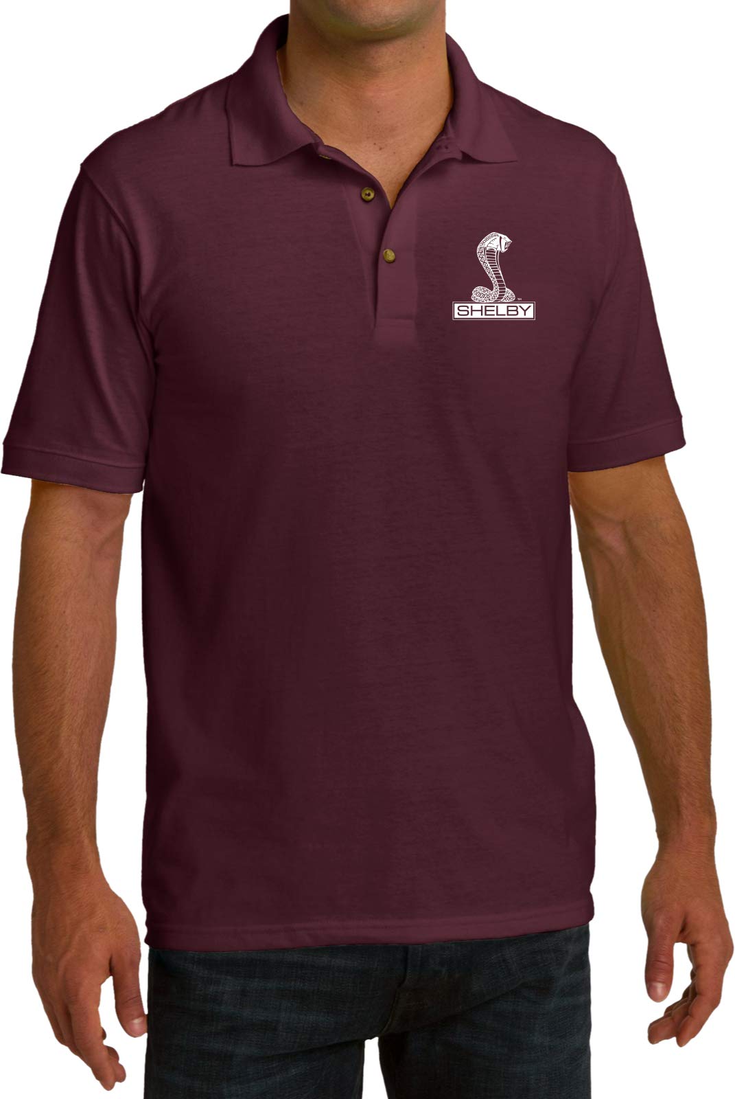 Ford Shelby Cobra Pocket Print Pique Polo, Athletic Maroon XL