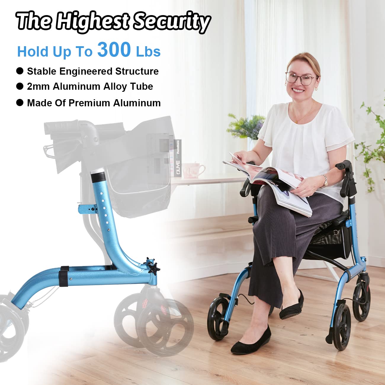 Foldable Rollator Walkers for Seniors with Seat, HSA/FSA Eligible Rolling Walker with Cup Holder, Adjustable Walker with Wheels and Seat, Lightweight Rollator Walker with Seat for Adult by SOUHEILO