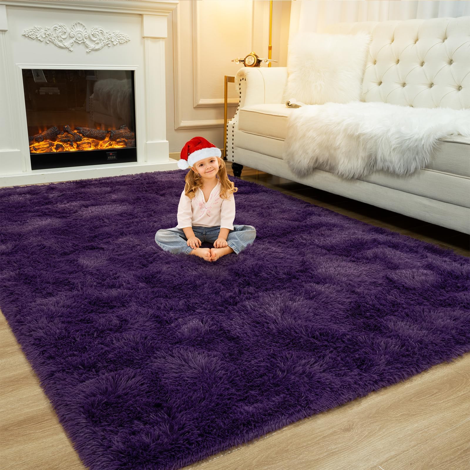 Fosirug Rugs for Bedroom 5x8 Feet Area Rug for Living Room Ultra Soft Shaggy Carpet for Home Decor Long Plush Fluffy Mat Faux Fur Rug for Bedside Nursery Kids Room College Drom, Purple