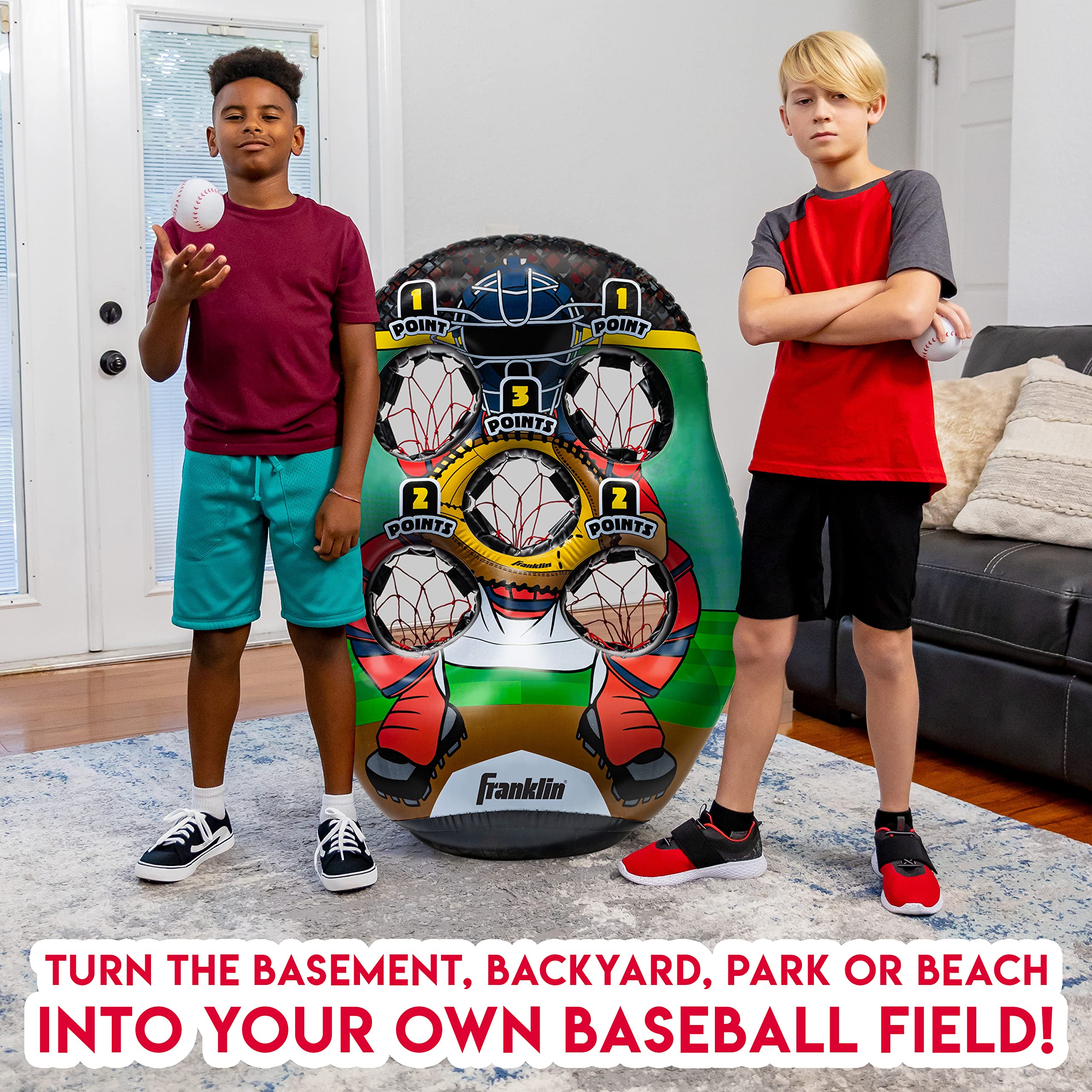 Franklin Sports 5-Hole Inflatable Baseball Target - Inflatable Baseball Throwing Target with Baseballs - Kids Baseball Toss Game - 45" Target
