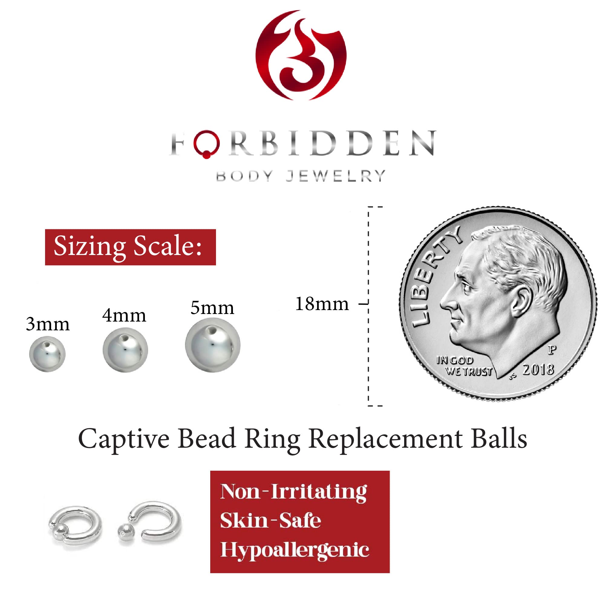 Forbidden Body Jewelry 10pcs Surgical Steel Captive Bead Ring Replacement Balls (4mm)