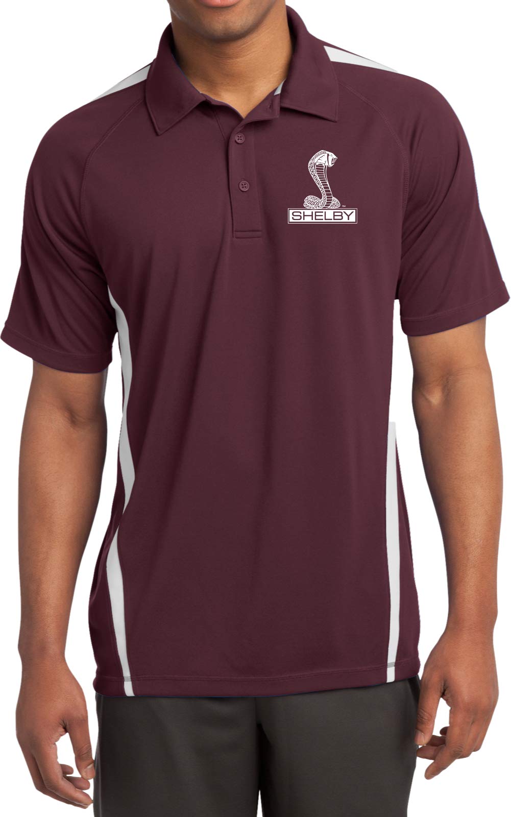 Ford Shelby Cobra Pocket Print Colorblock Polo, Maroon White 4XL