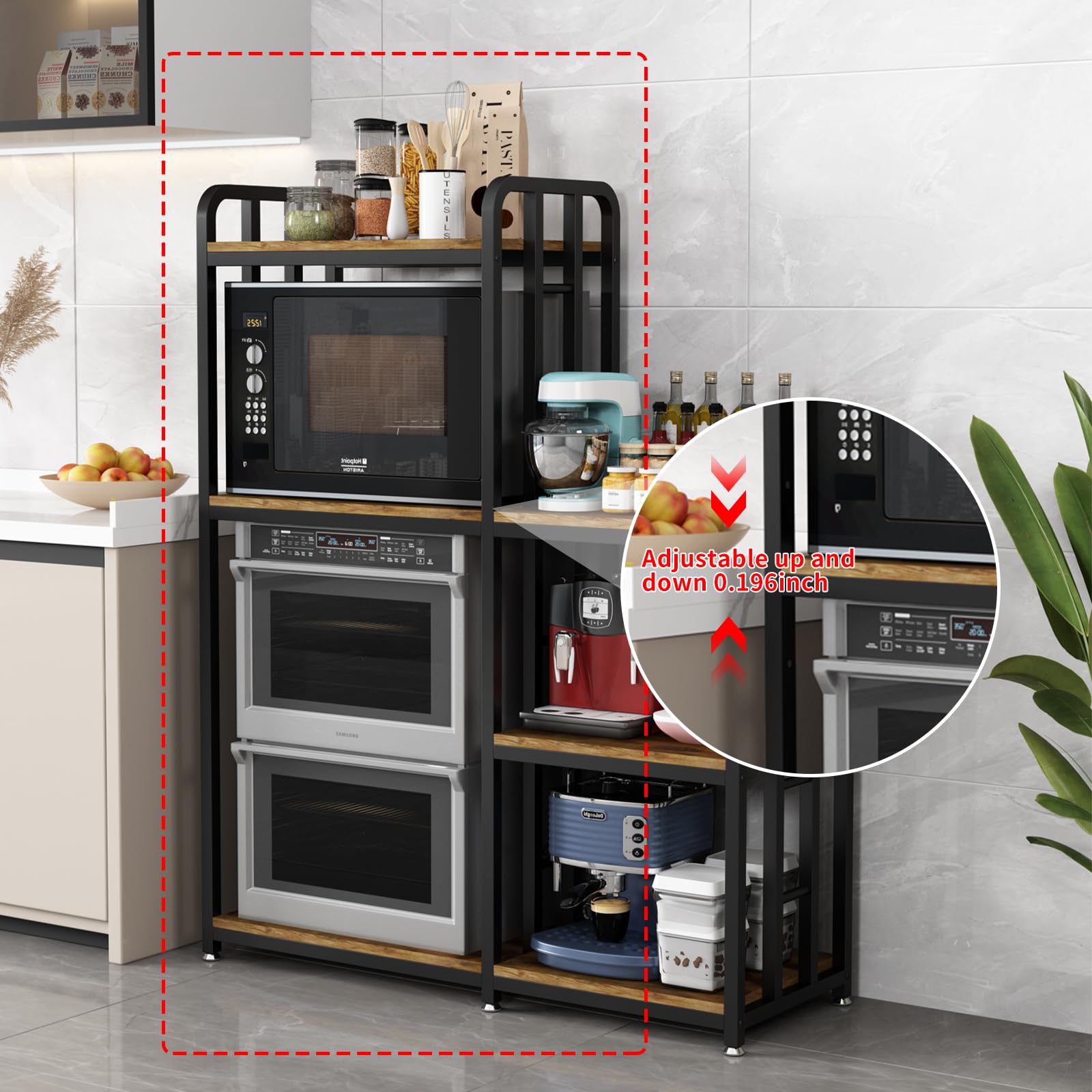 FOLREBAS Kitchen Bakers Rack,6-Tier Utility Coffee Bar Station Utility Storage Shelf, Microwave Oven Stand， Adjustable Utility Storage Shelf for Kitchen Suitable for kitchen Home Office