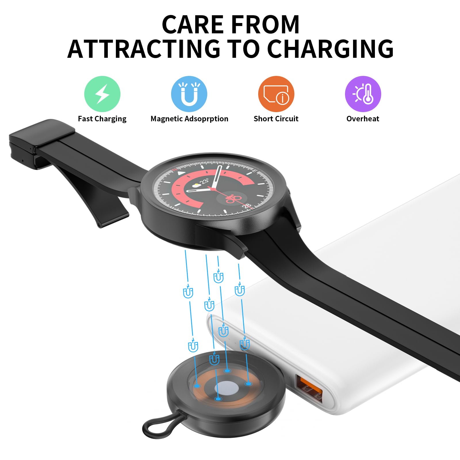 for Samsung Galaxy Watch Charger, USB C Protable Wireless Fast Charging Galaxy Watch 6 5 Pro 4 Classic 3 Active 2, Smart Watch Chargers