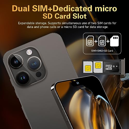 ExAchat A14 5G Unlocked Cell Phones, 6GB + 256GB, 8-Core, 6.82" HD Display Smartphone, Android 13.0, 6000 mAh,64MP + 24MP, Android Phones That Support Face/Fingerprint Recognition-Black