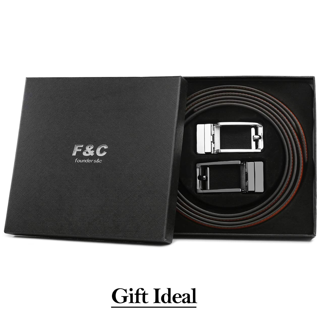 Founders & C Ratchet Click Belt 2 Pack,Leather Slide Dress Comfort Belt Adjustable with Buckle Gift Set (28"-42" Waist Adjustable, Black Dress Belt/Brown Click Belt)