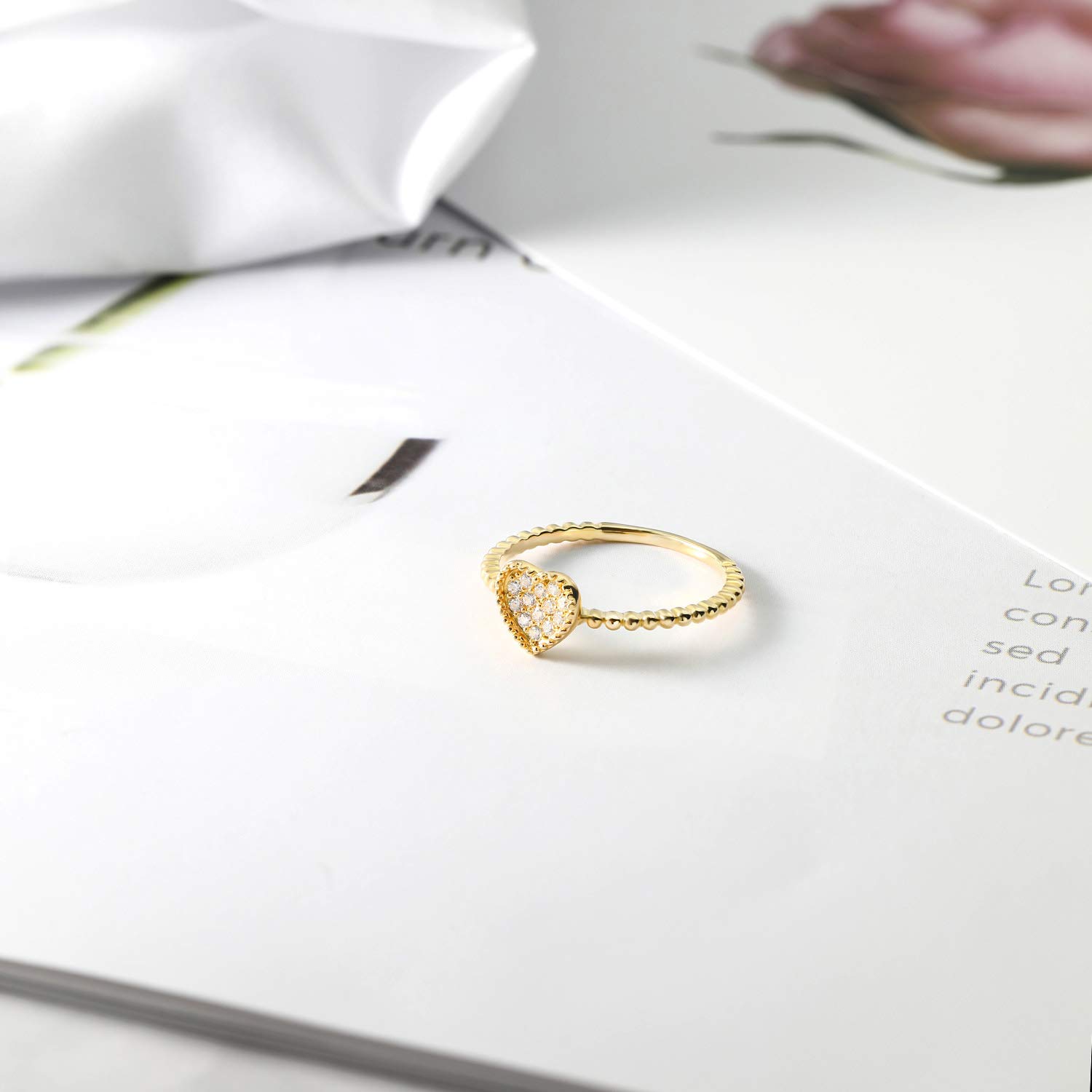 Gem Stone King 18K Yellow Gold Plated Silver White Cubic Zirconia CZ Love Heart Ring For Women (Available In Size 5, 6, 7, 8, 9)