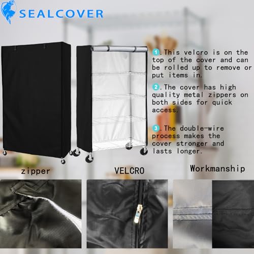 Sealcover Wire Shelving Cover Wire Rack Cover, High Density Shelf Cover W36*D18*H71, Black Storage Rack Cover Used to Cover Sundries.