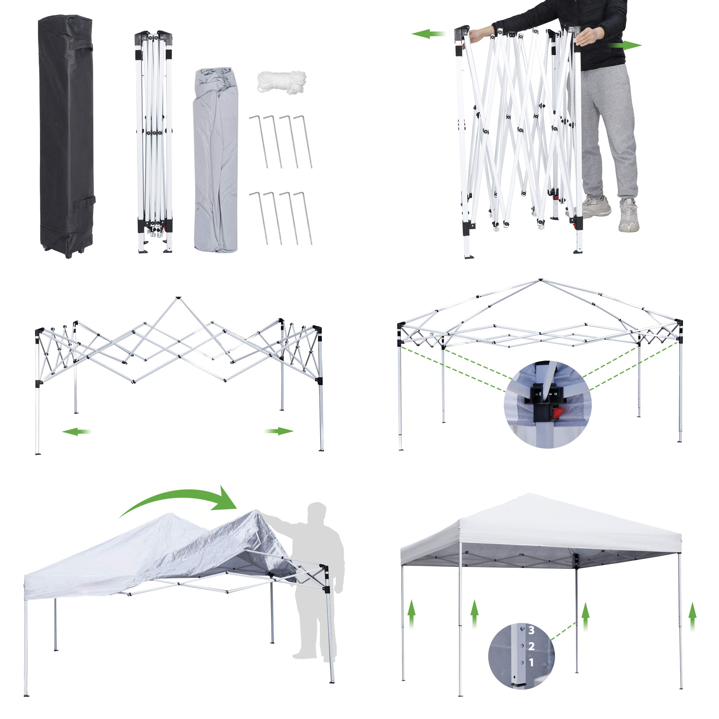 F2C 10x10 FT Pop Up Canopy Tent, Foldable Adjustable Outdoor Waterproof Sun Protection Shelter with Wheeled Carry Bag for Camping Picnic Wedding Party (Gray)
