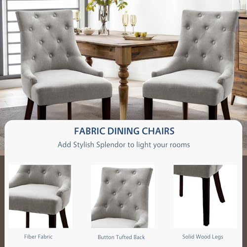 Fangflower Button Tufted Parsons Dining Chairs Set of 2 with Upholstered Fabric, High Back, Padded Seat for Kitchen Living Room Lounge, Beige
