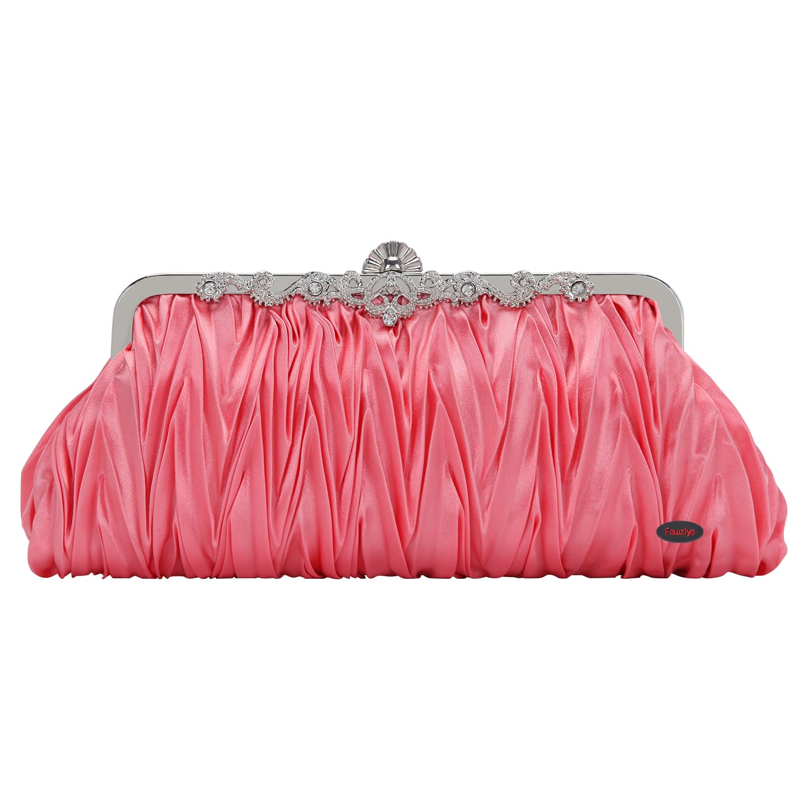 Fawziya Evening Clutch Satin Pleated Rhinestone Novelty Oversized Purses For Women Formal-Fuchsia