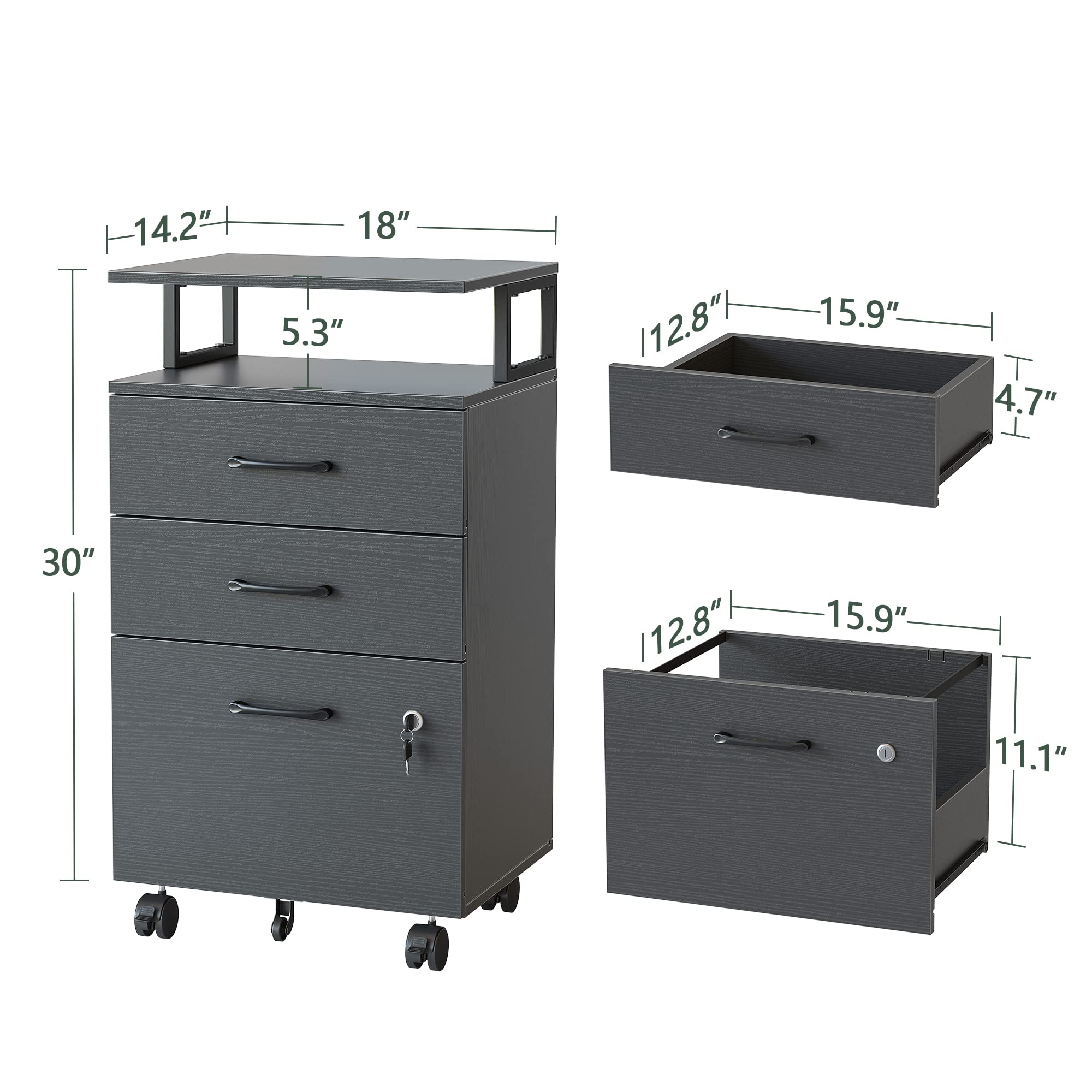 FEZIBO 48 * 24 Inches Height Adjustable Desk with 3-Drawer Rolling Filling Cabinet