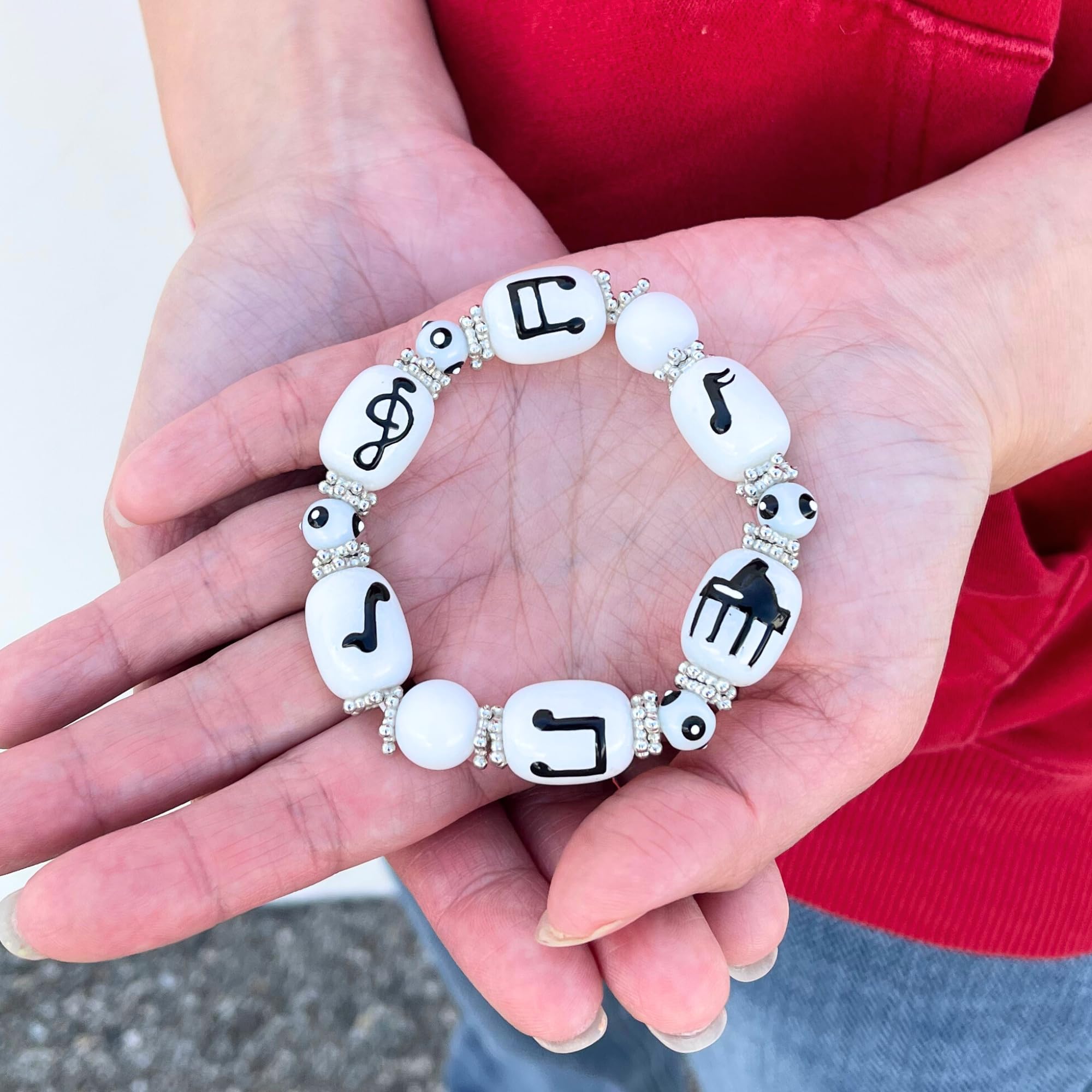 fiona Piano Music Notes Bracelet - Glass Beaded Strand, Hand-Painted Icon - Teacher Appreciation Gift, Women's Accessory