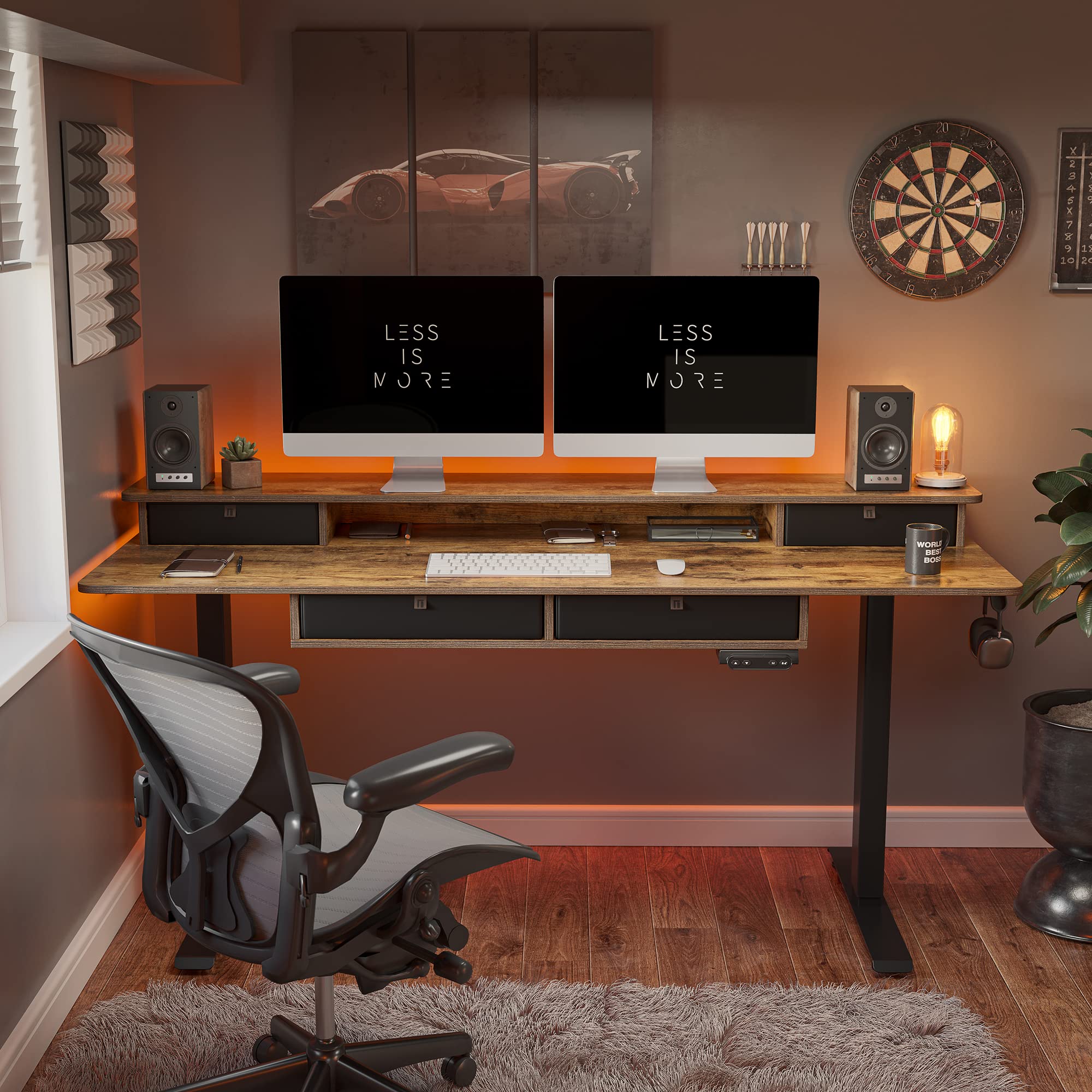 FEZIBO Height Adjustable Desk with 4 Drawers Storage and 3-Drawer Mobile File Cabinet