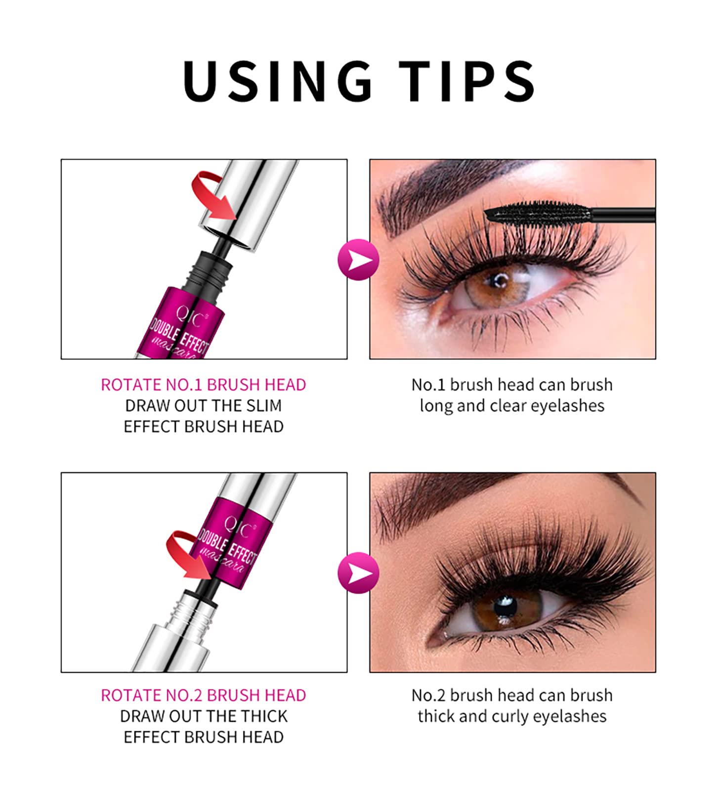 Moakxer 2PCS 4D Silk Fiber Lash Mascara,2 in 1 Mascara,Volume and Length Black Mascara Natural Lengthening And Thickening Effect,Smudge-proof (A)