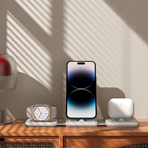 Foldable 3 in 1 Charging Station, Kartice Travel Charger Dock Stand for iPhone Multiple Devices iPhone 14 Pro Max/13/12/11/X/8 Plus/7/6,Airpod,Apple Watch 9/8/Ultra 2/Ultra/7/6/SE/5/4/3/2 Charging Pad