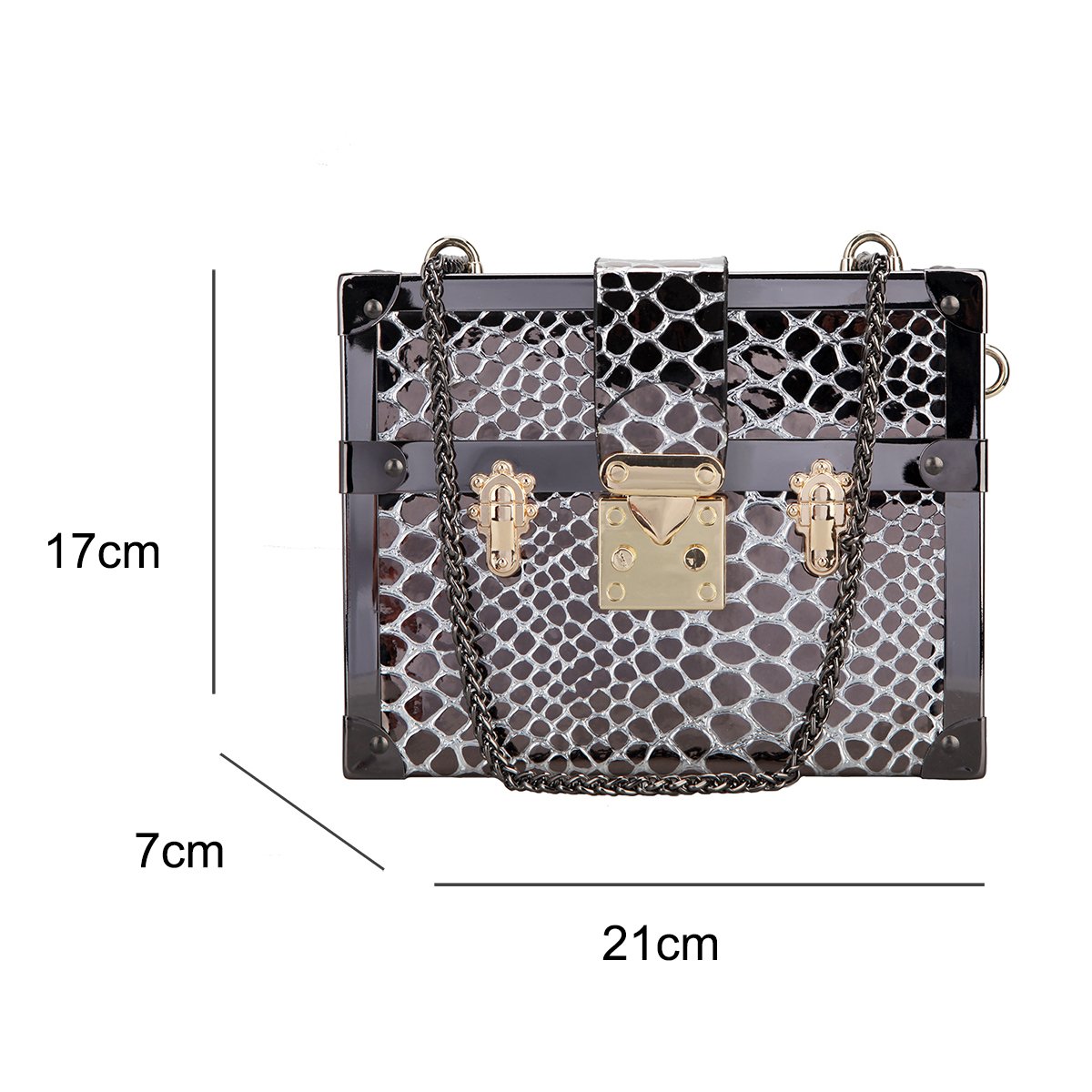 Fawziya Evening Clutch Snakeskin Thick Chain Oversized Novelty Purses For Women Formal-Black