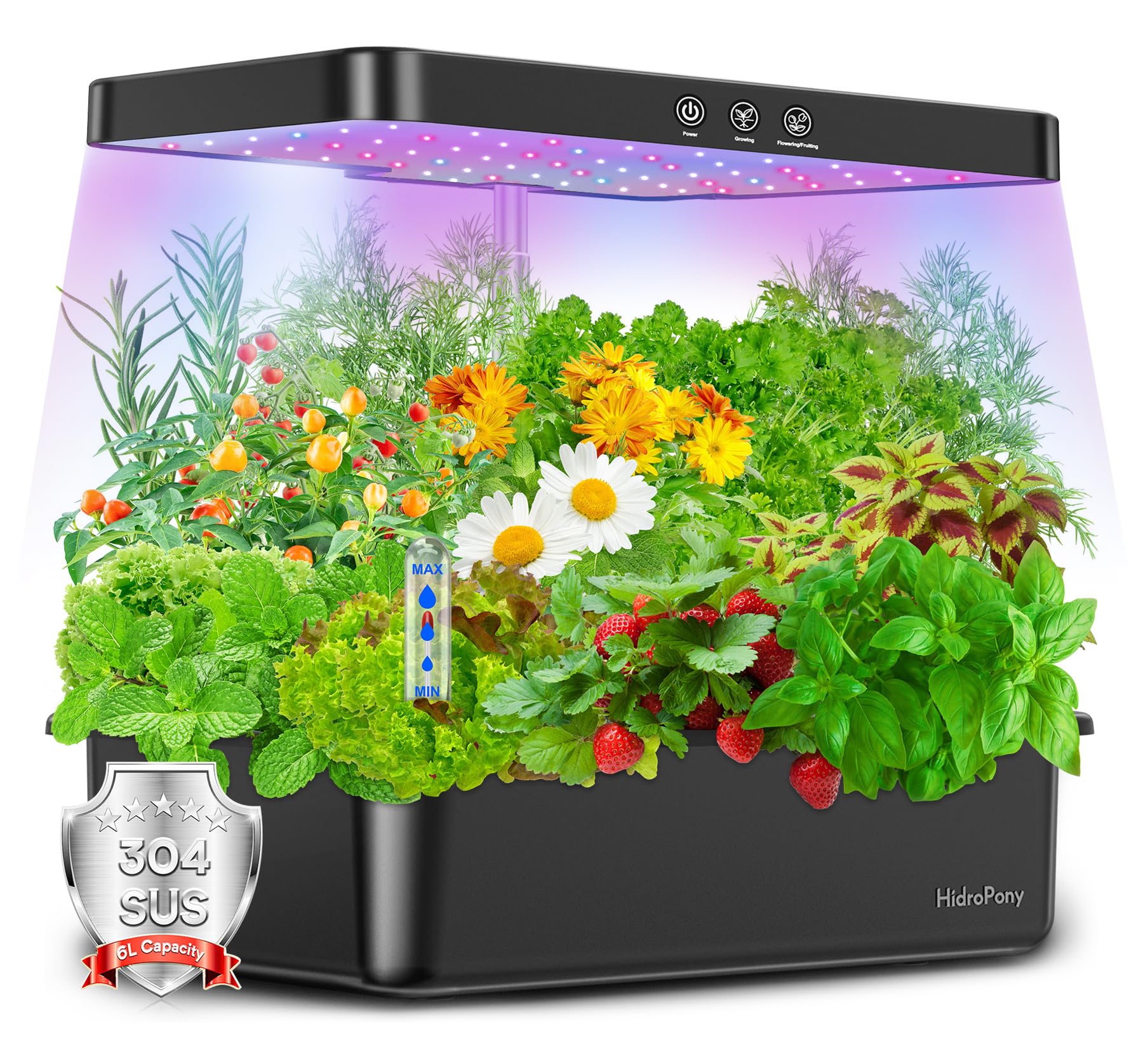 Herb Garden Hydroponics Growing System - HidroPony 12 Pods Indoor Gardening System with LED Grow Light, Plants Germination Kit, Auto Timer, Ideal Gardening Gifts for Women