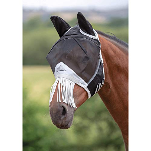 FINE MESH FLY MASK with NOSE FRINGE (Full, Black)